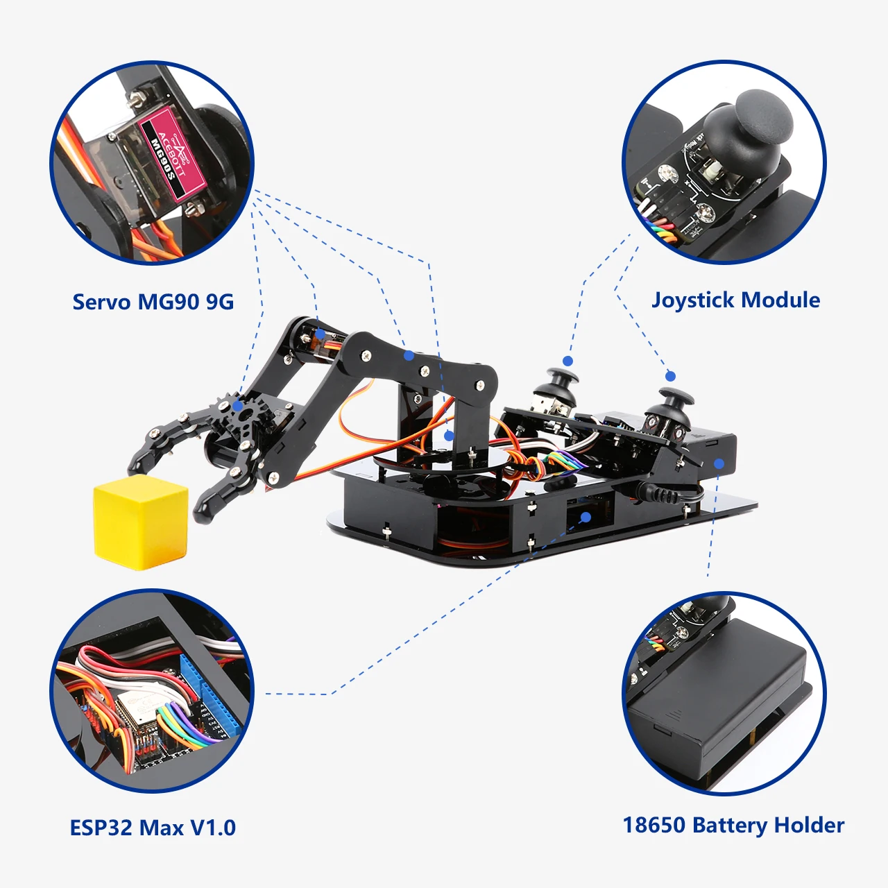 ACEBOTT ESP32 Programmable Robot Arm Car Kit for Arduino Smart Robot Car Set for Learning ...