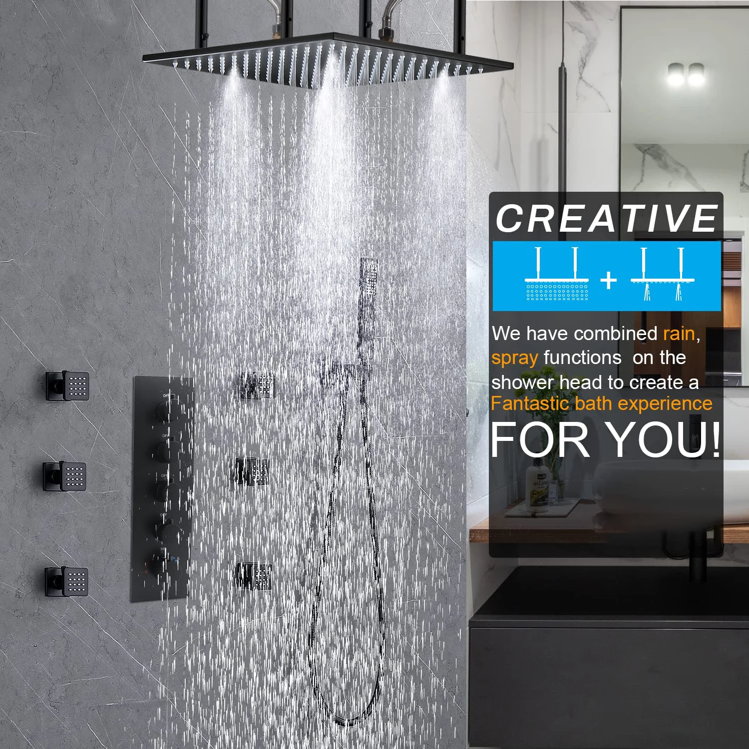 16 Inch Ceiling Mount Showerhead - Stainless Steel Rainfall