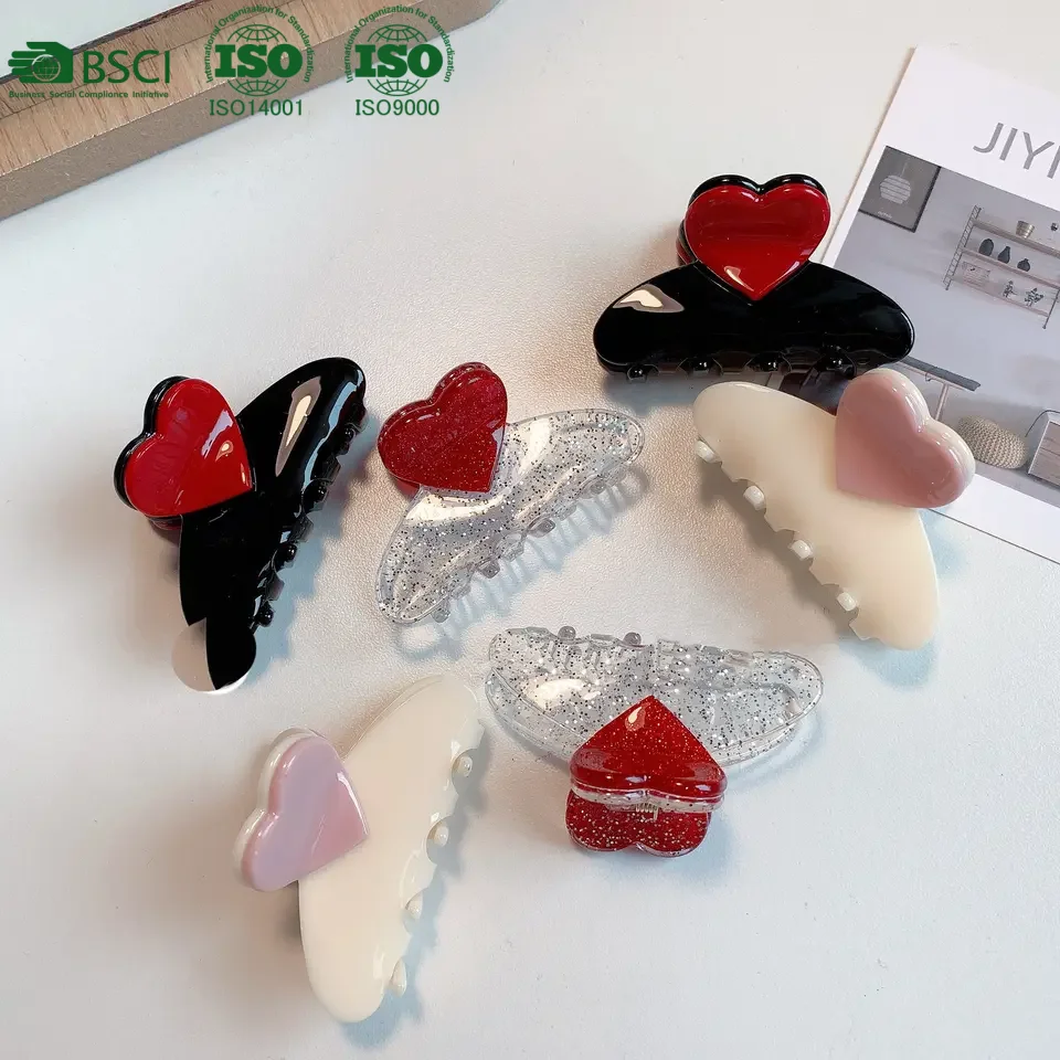Red Heart Plastic Hair Clamps Claw Clips New Transparent Hair Claw ...