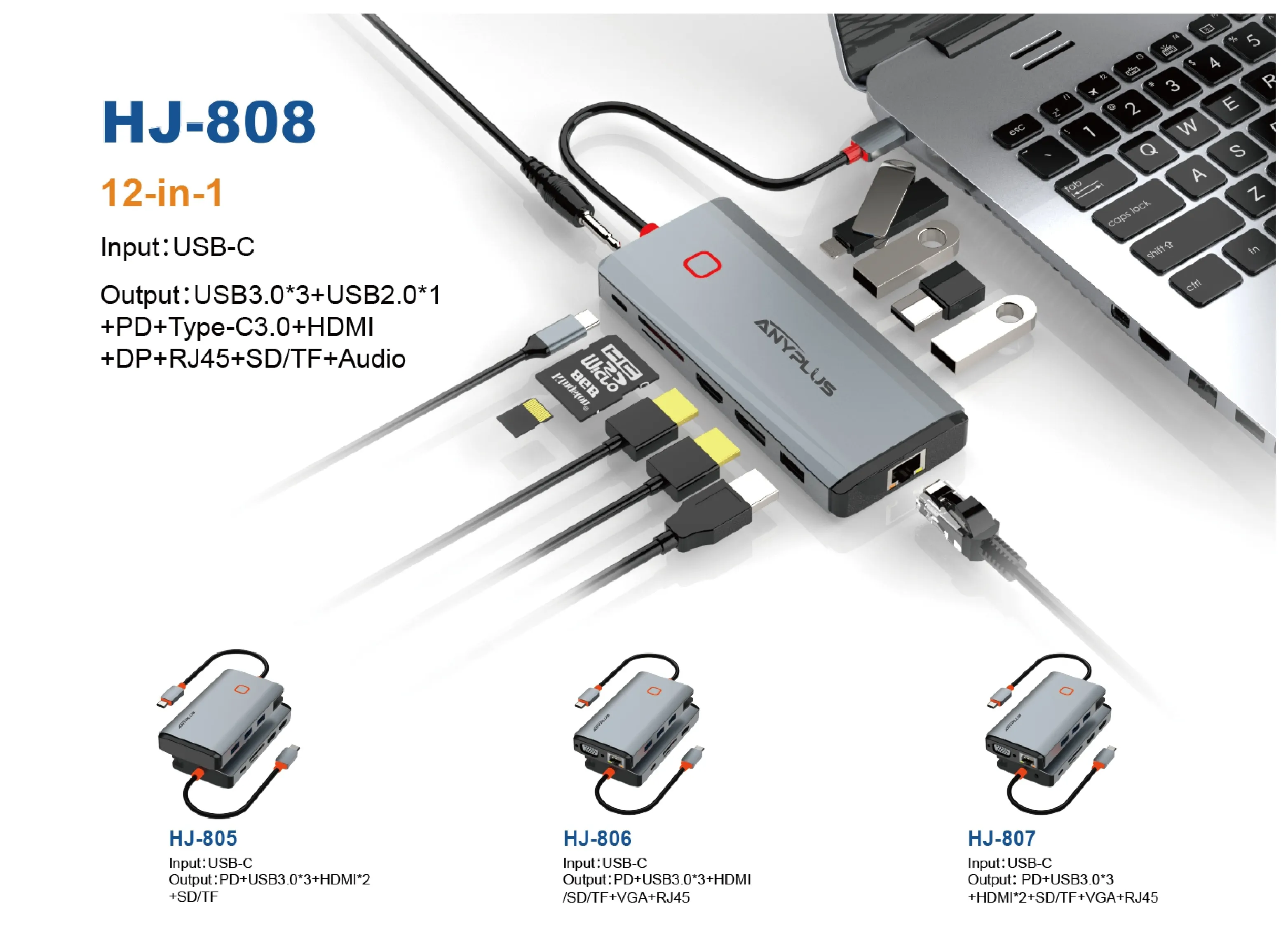 12 In 1 Usb C Hub Usb 3.0*3+usb 2.0*1+pd 100w+type-c 3.0+hd Mi+dp+rj45 10000m +sd/tf+audio,Usb C ...