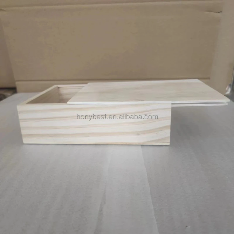 Natural Pine Solid Wood Sliding Glass Lid Keepsake Box