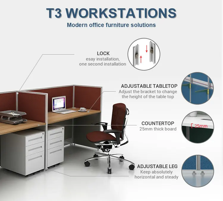 Modern Workstation Table 4 People Office Desk Partition Wood Staff ...