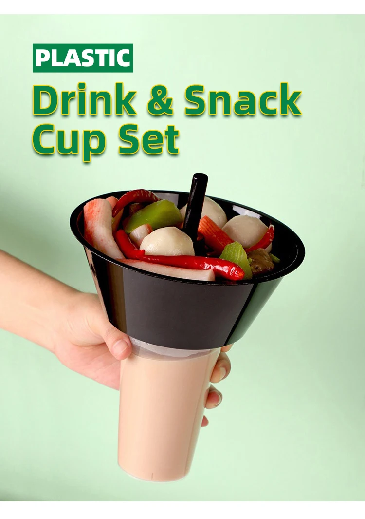 Plastic Snack Bowl & Drink Cup Set - 500ml/700ml PP Container for ...