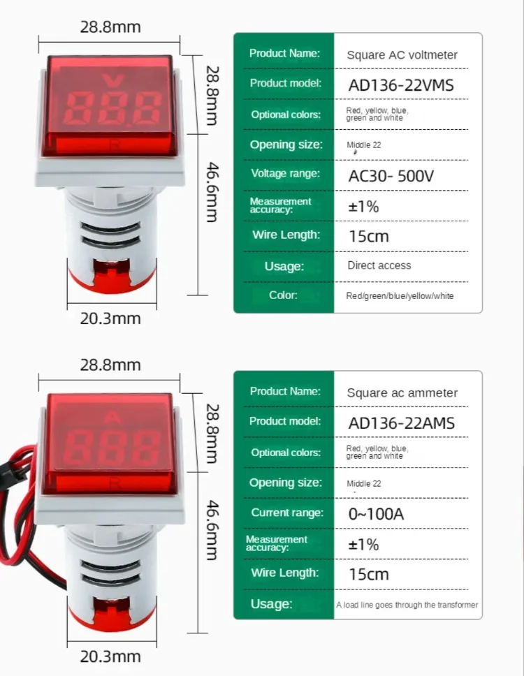 22mm Mini Voltmeter Ammeter - Precision Industrial Meter
