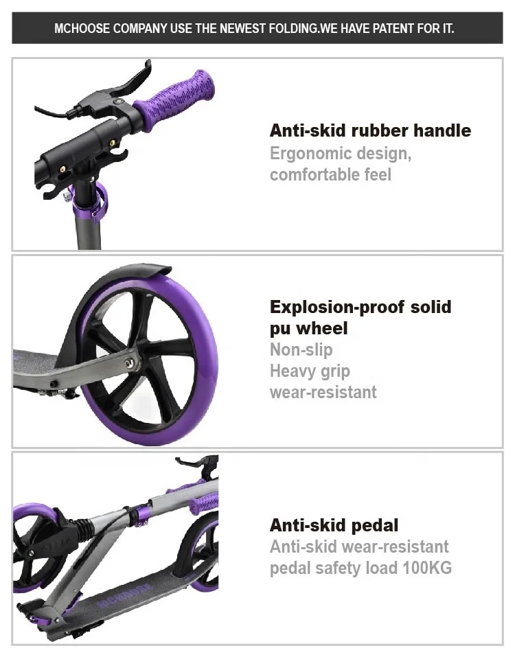 Custom 200mm Suspension Adult Kick Scooter With Handbrake Aluminum Foot ...