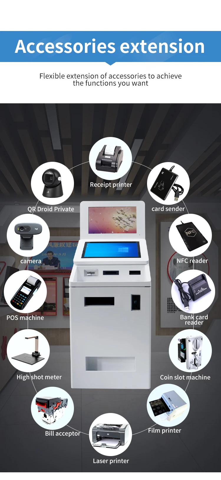 Hospital Kiosk Cash Coin Recycle QR Scanner A4 Report Printing Touch ...