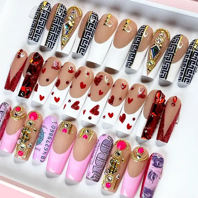 Professional Long Ballet Manicure Fake Nail Tips Full Cover Ballerina ...