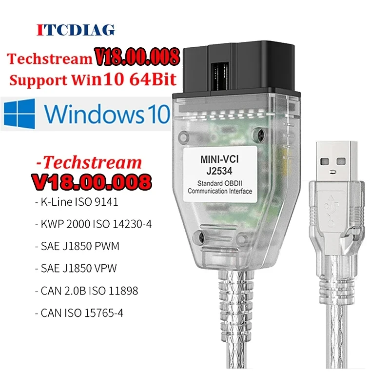 MINI VCI Interface for TOYOTA TIS Techstream MINIVCI FT232RL Chip J2534 ...