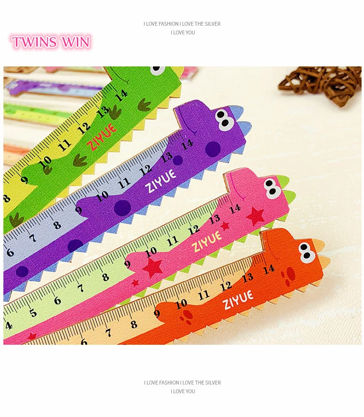 Kids Wooden Cartoon Dinosaur Ruler Student Drawing Tools Cute Measuring ...
