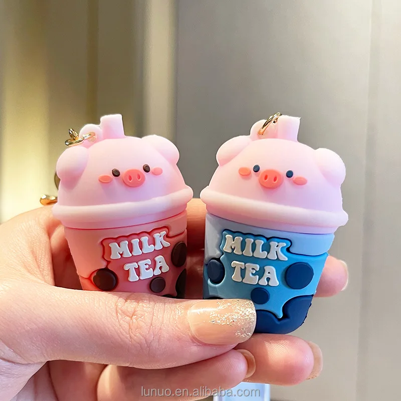 Boba Bear Rubber Keychain Cartoon 3d Pig Milk Tea Mobile Phone Straps ...