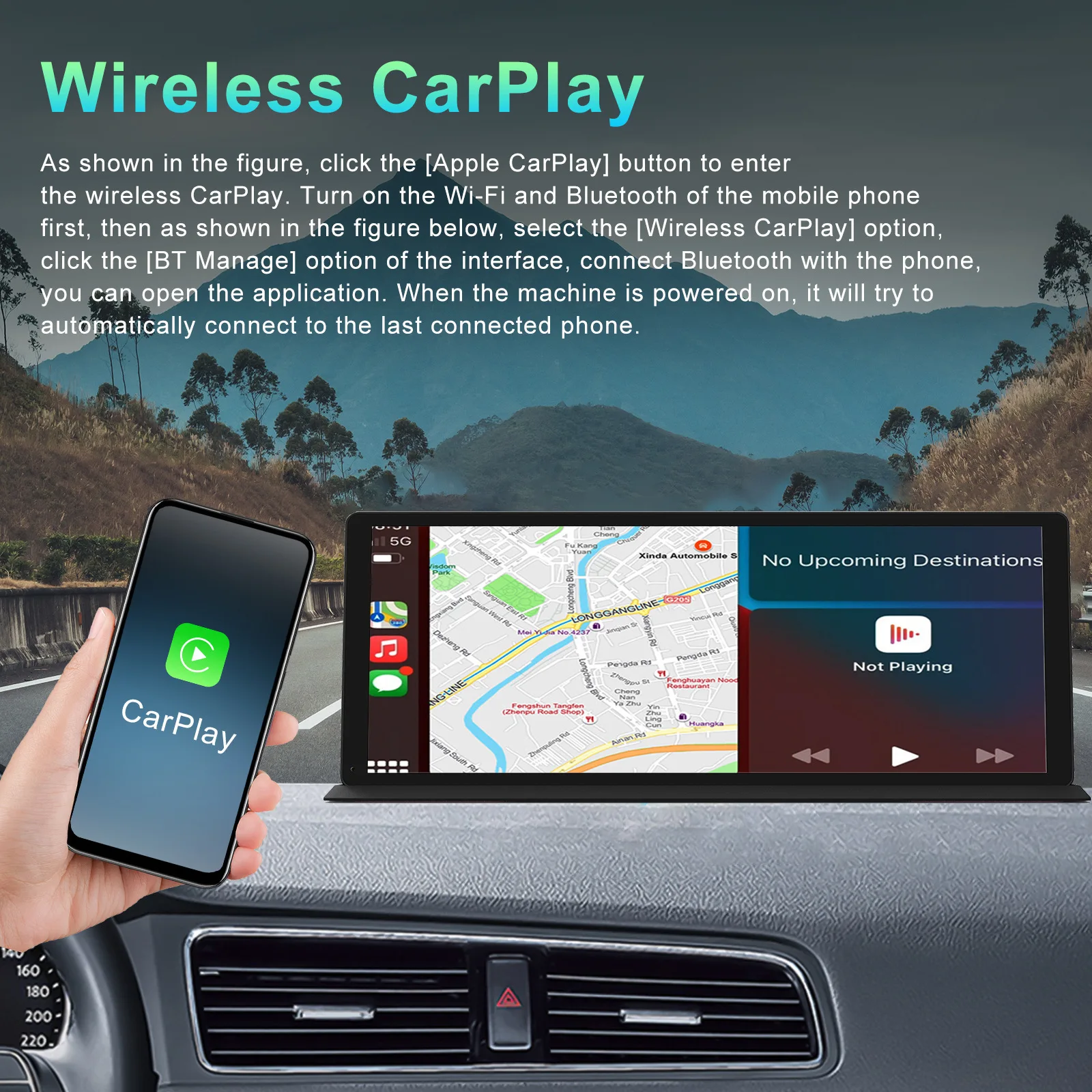Portable Wireless Carplay Android Auto 10.3 Inch Touchscreen