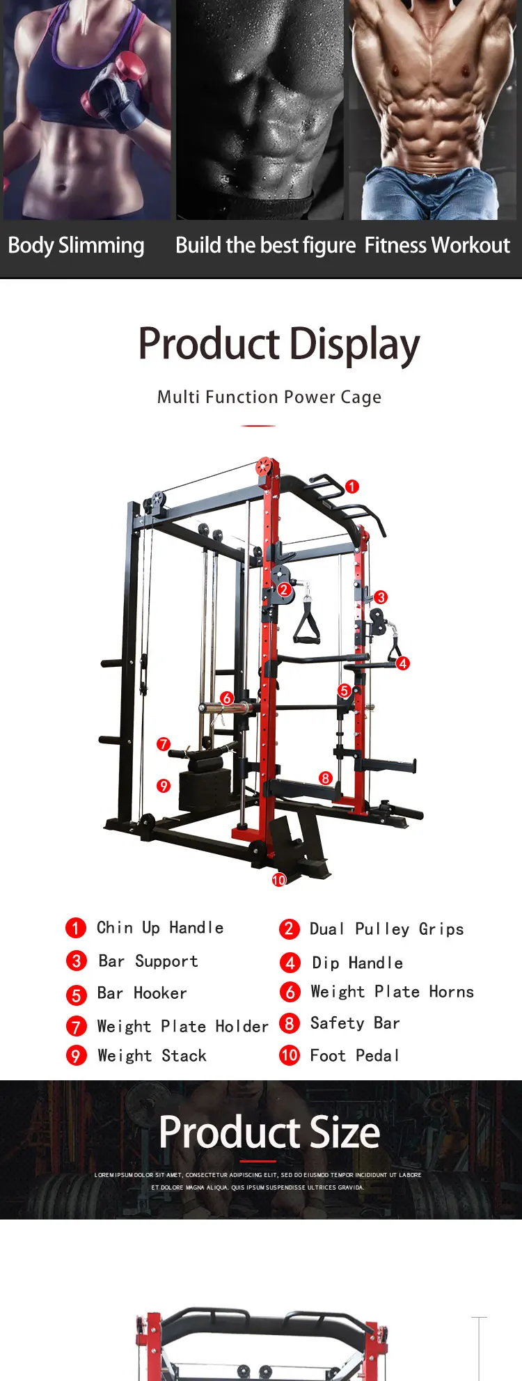 Multi Function Smith Machine Home Gym Fitness Dual Cable Pulley Machine ...