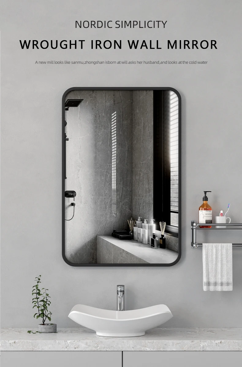 Nordic Simplicity Wrought Iron Wall Mounted Mirror Home Decoration High ...