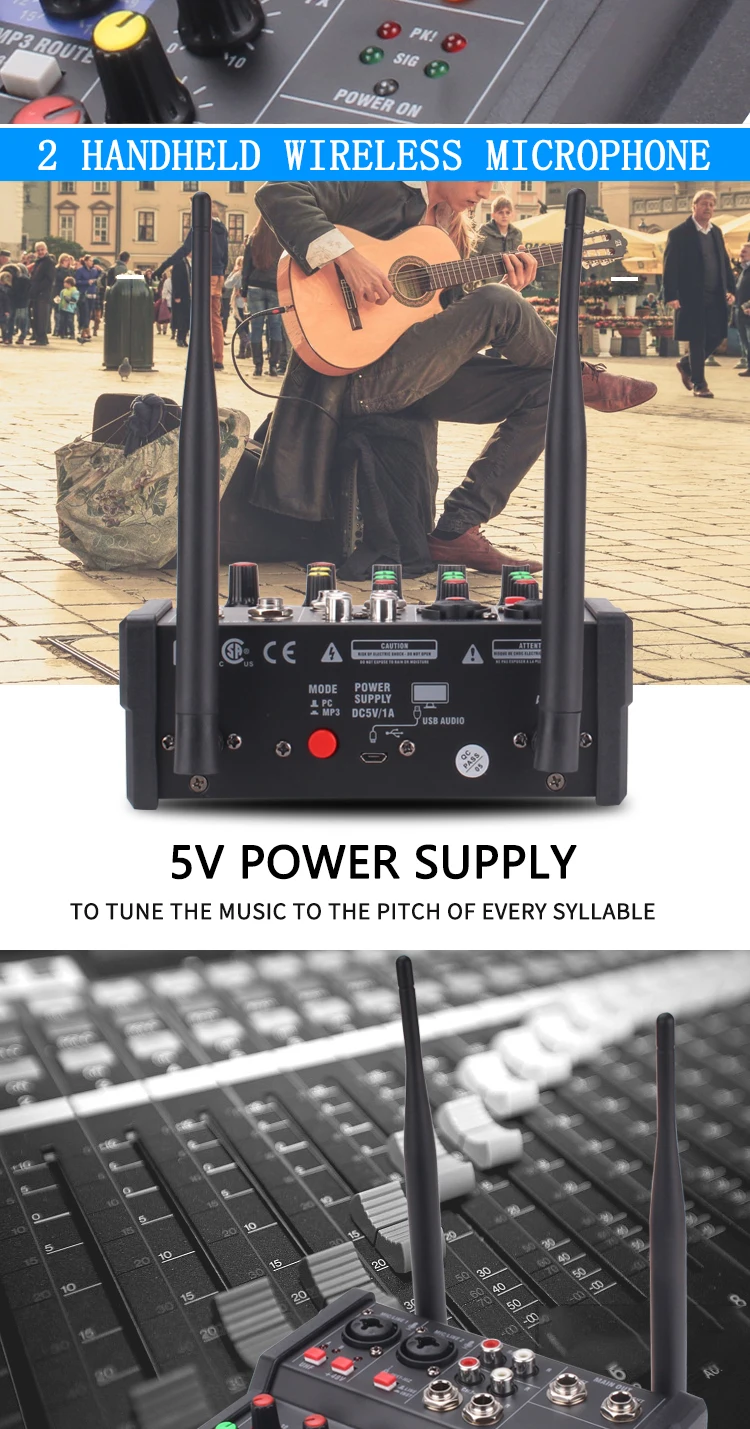 New Design Power Mixer with Microphone - 4 Channel USB Audio Mixer