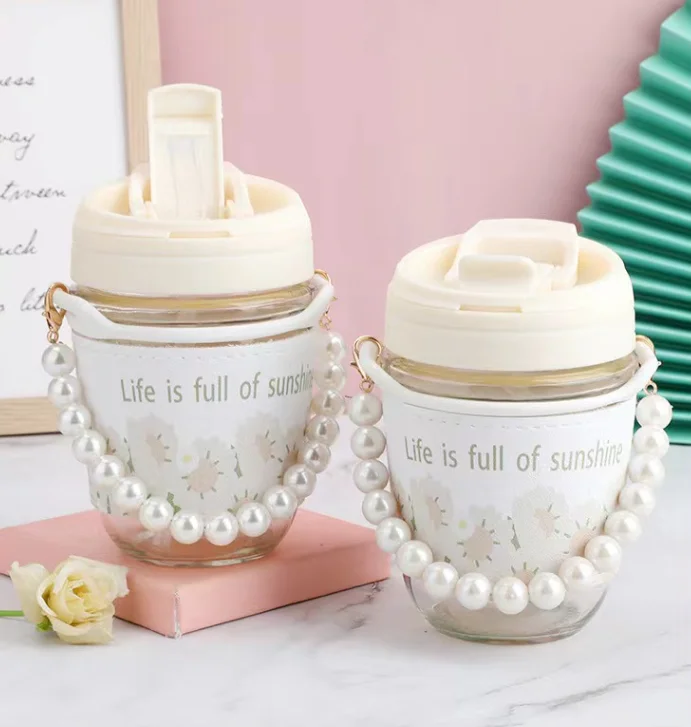 Wholesale Girl Coffee Cup 13oz Glass Tumbler Termos Glass Water Bottle ...