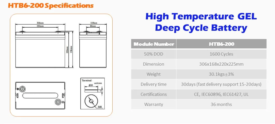 Csbattery 6v 200ah High-temp Deep Cycle Power Storage Gel Battery For ...
