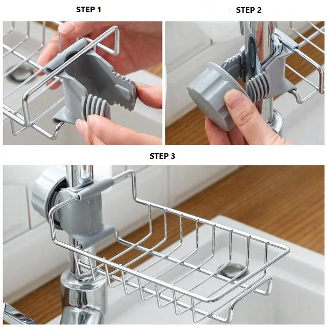 2 Pcs Set Adjustable Faucet Tap Drain Rack Kitchen Utensil Rack Sponge ...