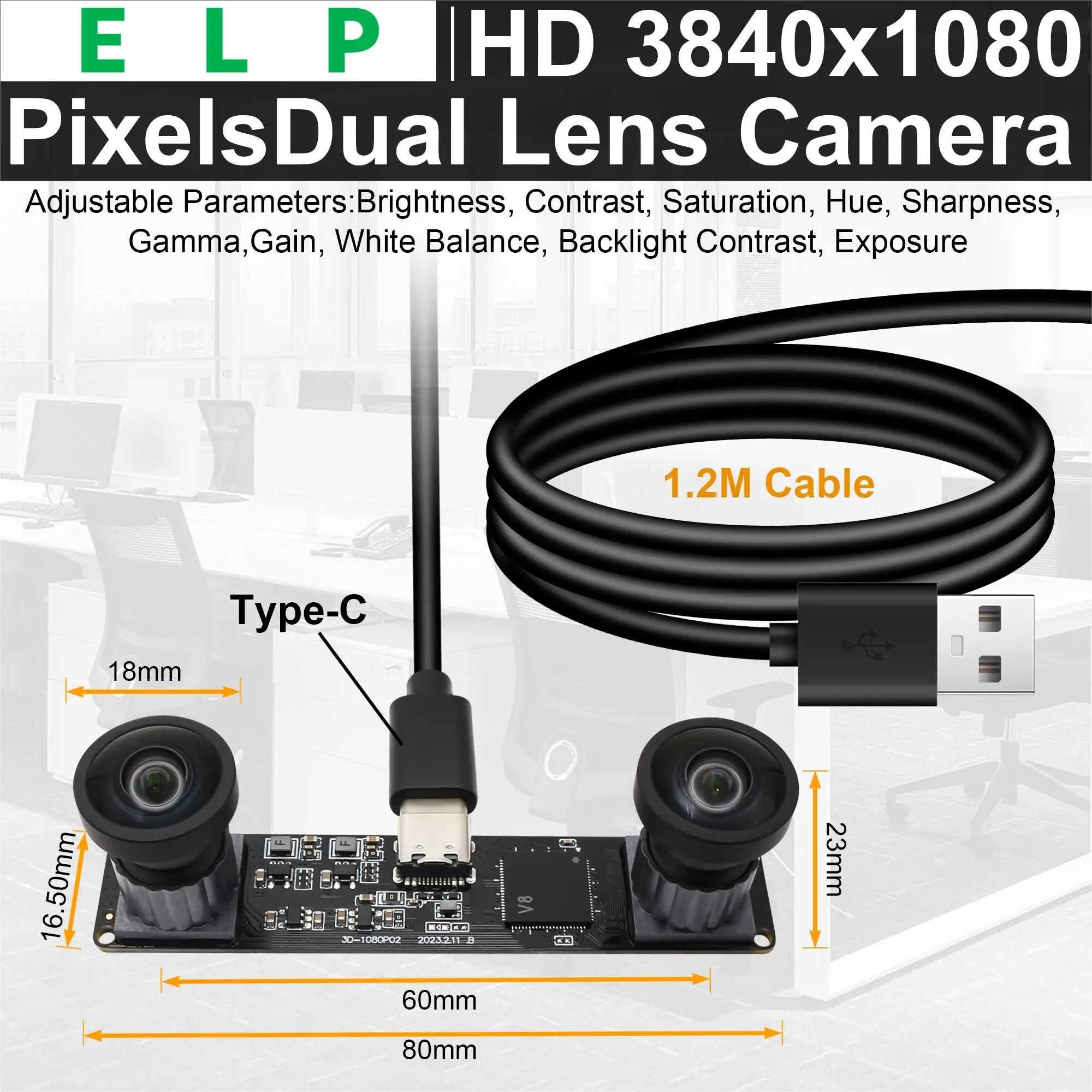 ELP 3D Camera 4MP 60fps - Dual Lens No Distortion Module