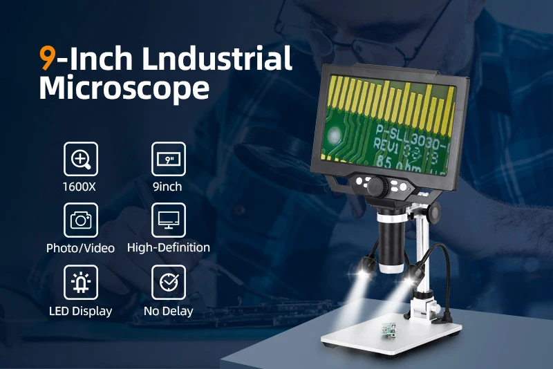 G1600 Digital Microscope 9 12mp 9 Inch Large Base Lcd Display 1-1600x ...