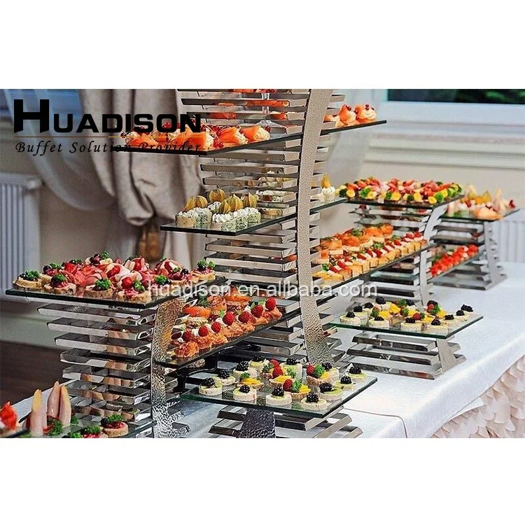 Huadison Buffet Equipment Stainless Steel Hammered Buffet Risers Cake ...