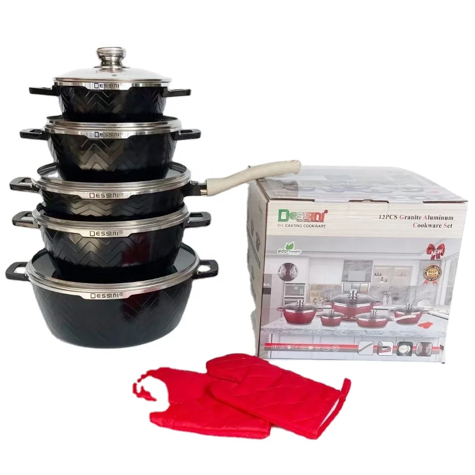 Dessini Popular Non Stick Pot 10 Piece Set Marble Casserole Pot Fry Pan ...