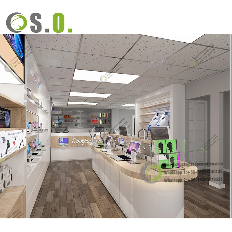 Shop Counter Design with Wooden Display Cabinet - SO-BE20230523-A2