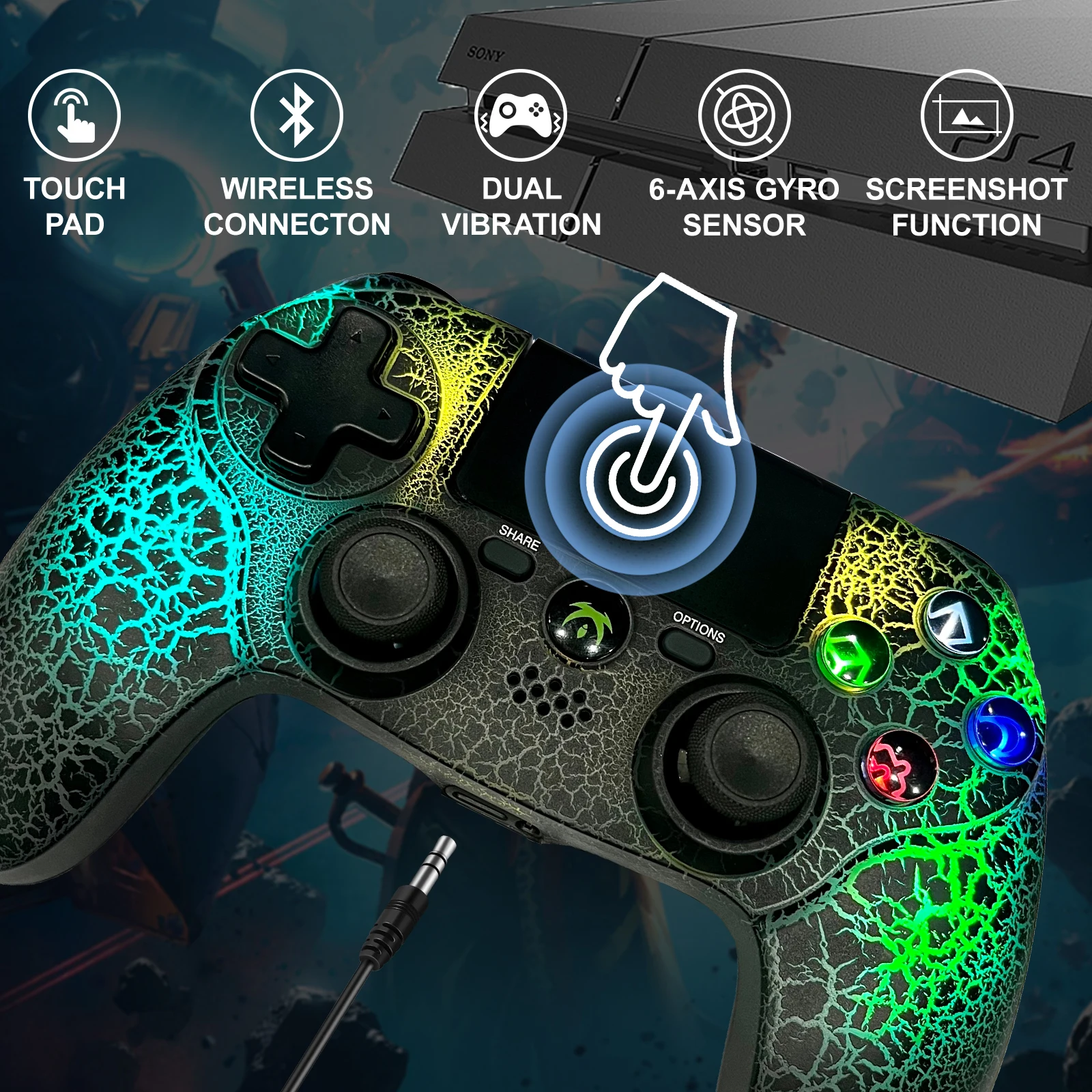 Ishako Bt Wireless Controller Gamepad For Ps4 Game Controller With Rgb ...