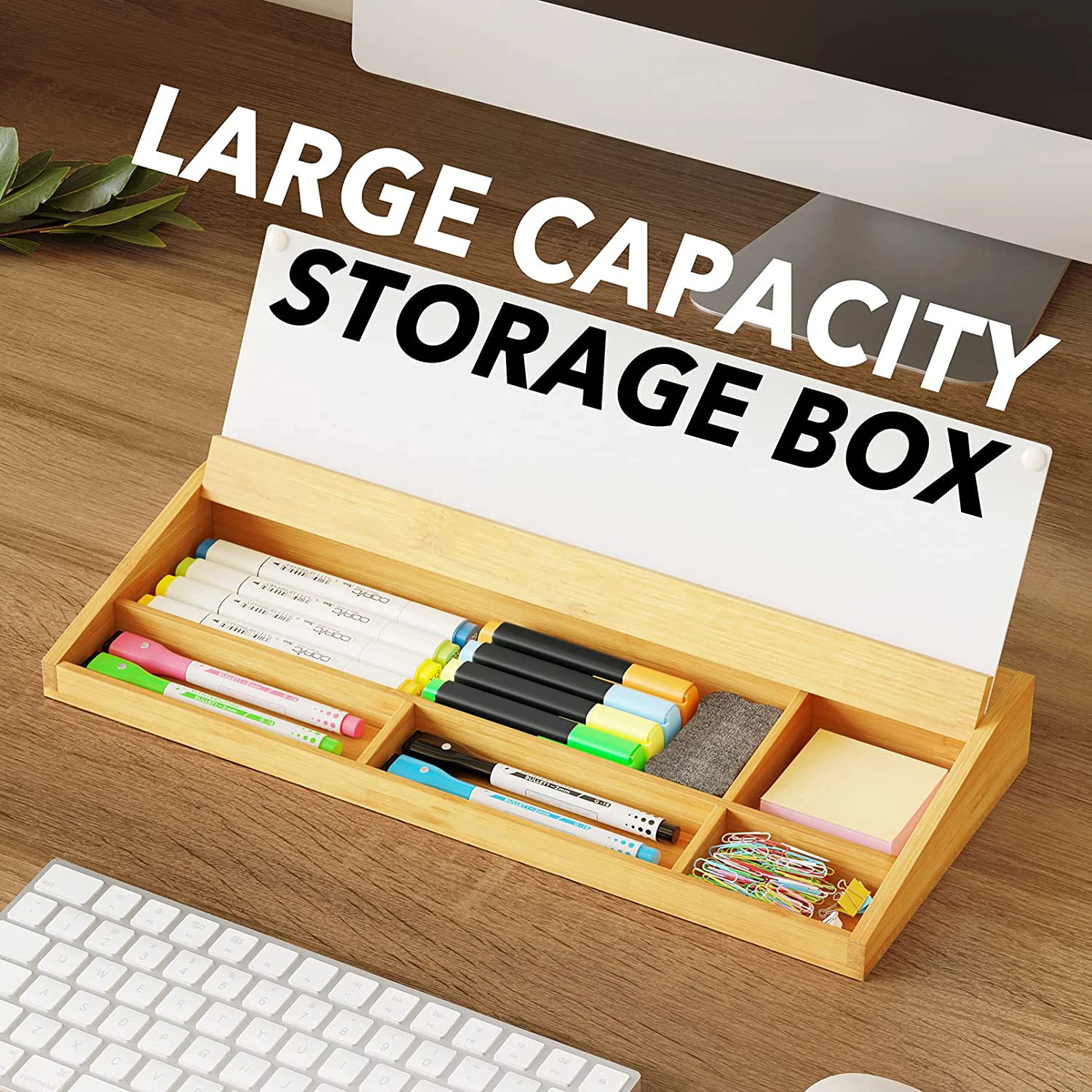 Bamboo Desktop Whiteboard With Organizer Box,Office Desk Dry Erase ...