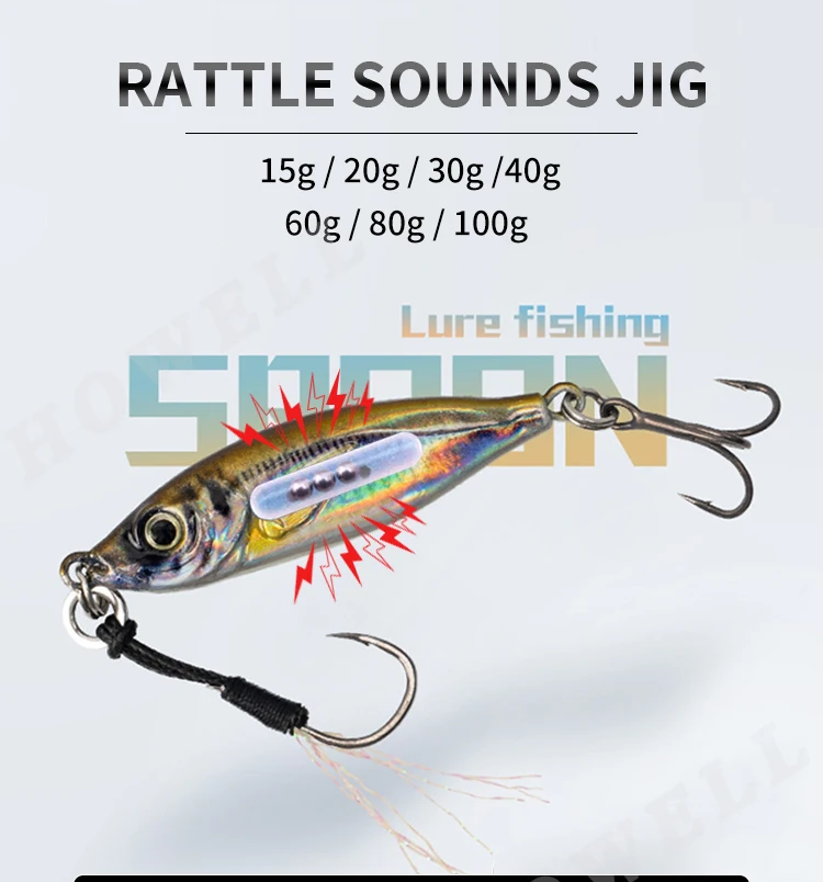 Oem Rattle Sound Metal Lead Casting Jig Bait 15g-100g 3d Print Saltwater Glow Lead Speed Sinking ...