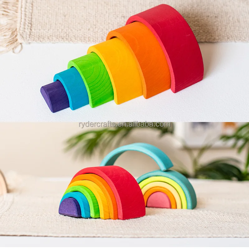 Wooden Block Rainbow 5 Styles Mini Wood Construction Blocks Wooden ...