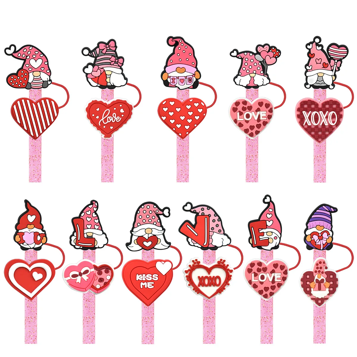 Heart Valentine Day Food Grade Silicone 10mm Straw Topper Silicone ...