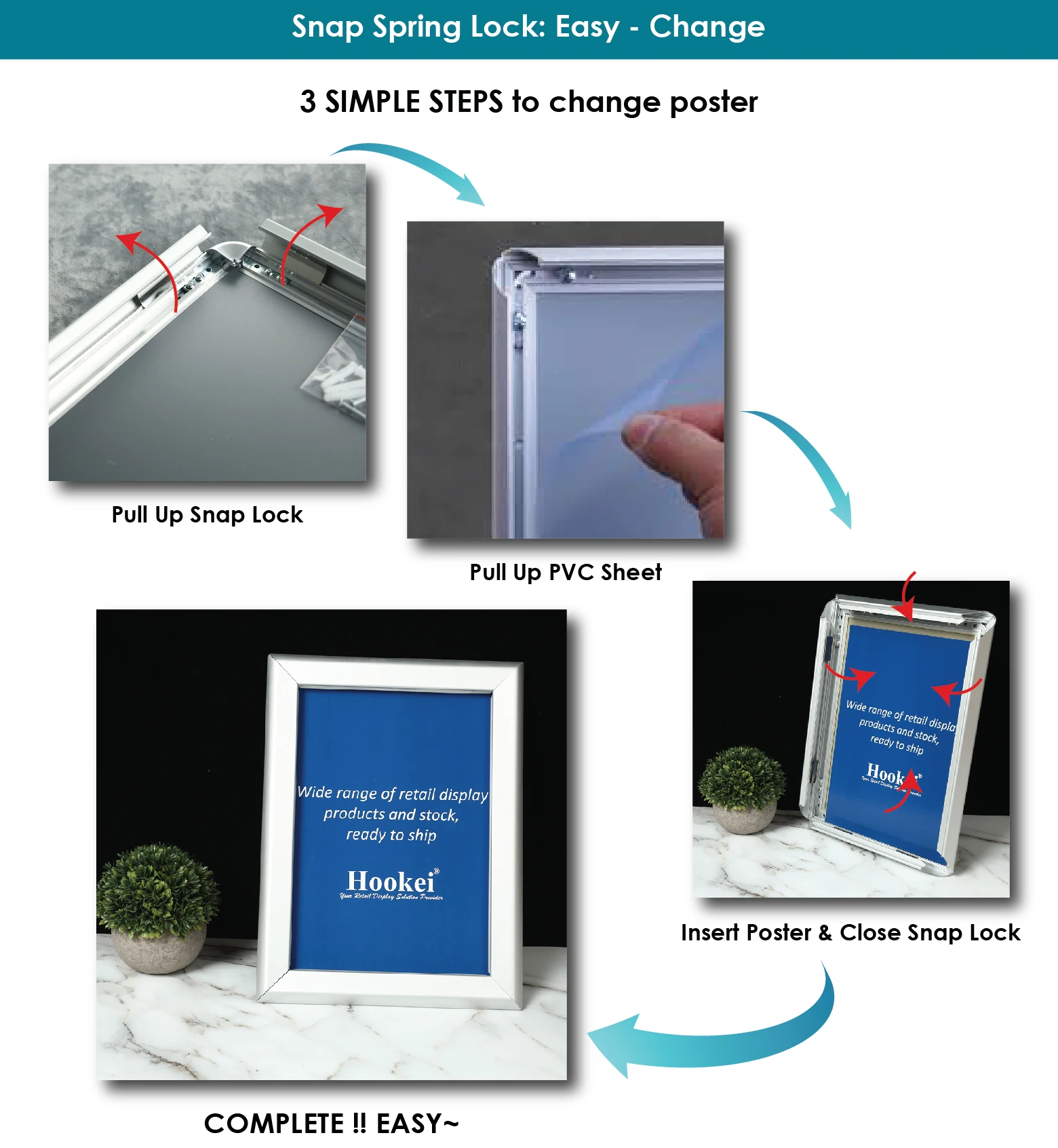 Hookei Aluminium Snap Frame Black Wall Mounted Picture Poster Photo ...