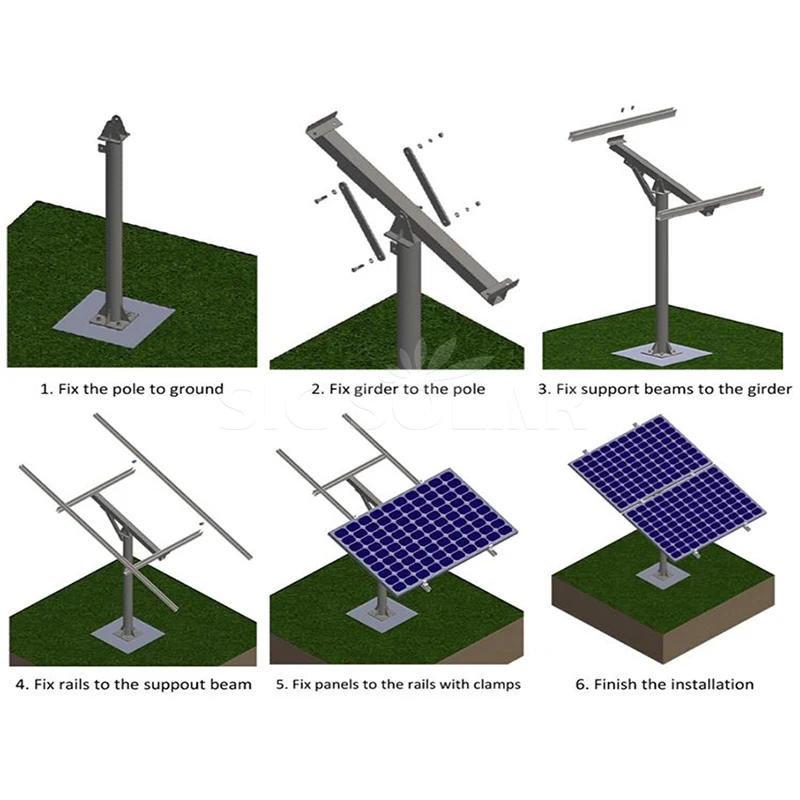 Solar Pole Ground Racking Structure Solar Panel Support Single Pole ...