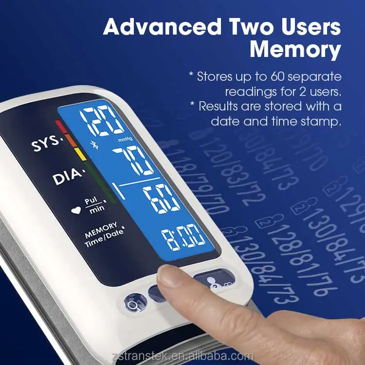 TRANSTEK 2User 60 Readings Bluetooth Portable Smart Digital Blood ...