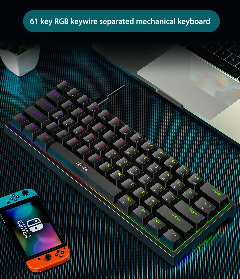 LEAVEN K620 Mini 60% Gaming Keyboard - Compact & Mechanical