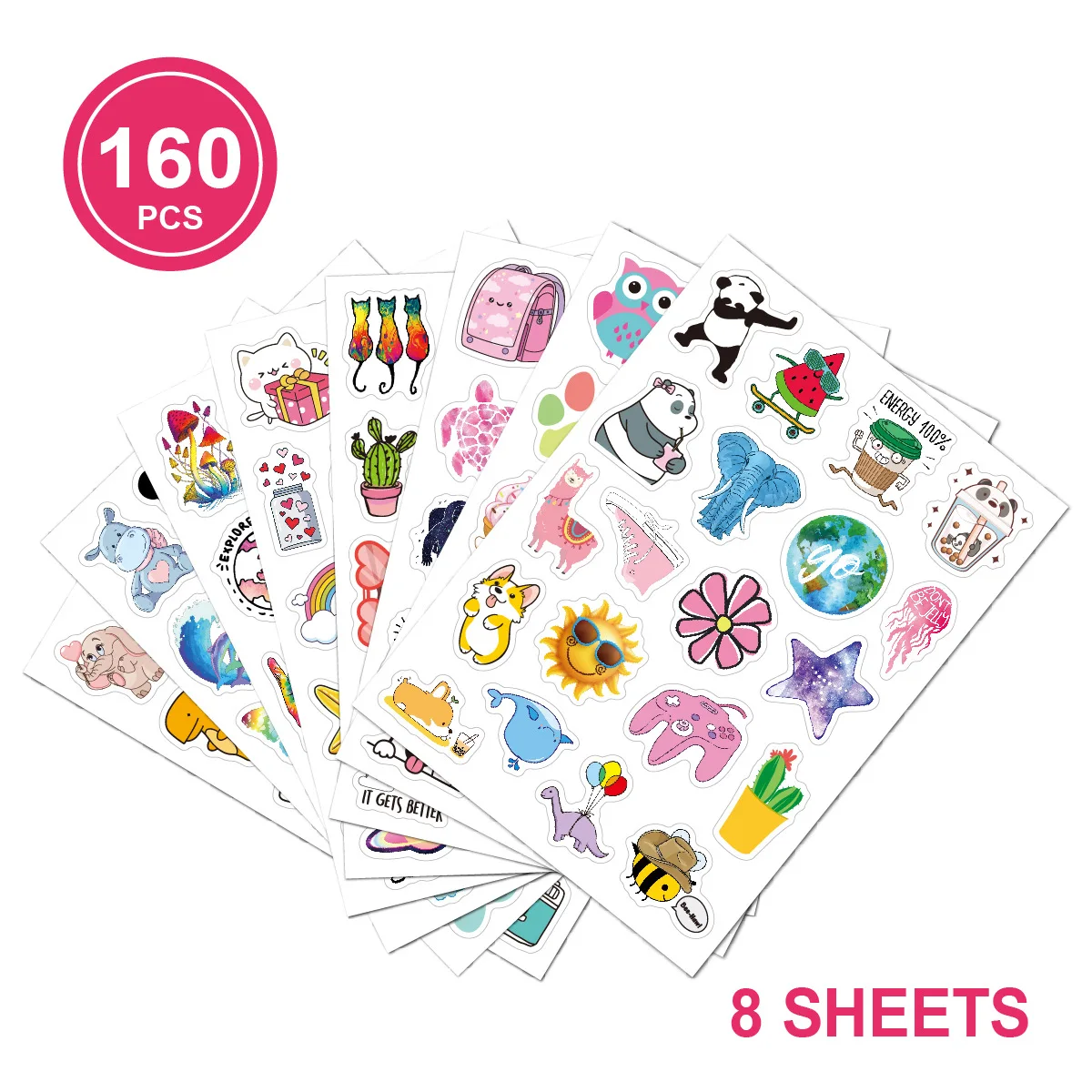 Kiss Cut Cute Cartoon Sticker Sheet For Kids Adults Water Bottle Laptop ...