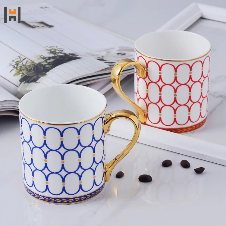 380ml European Luxury Gold Rim Fine Bone China Coffee Mug With Lids ...
