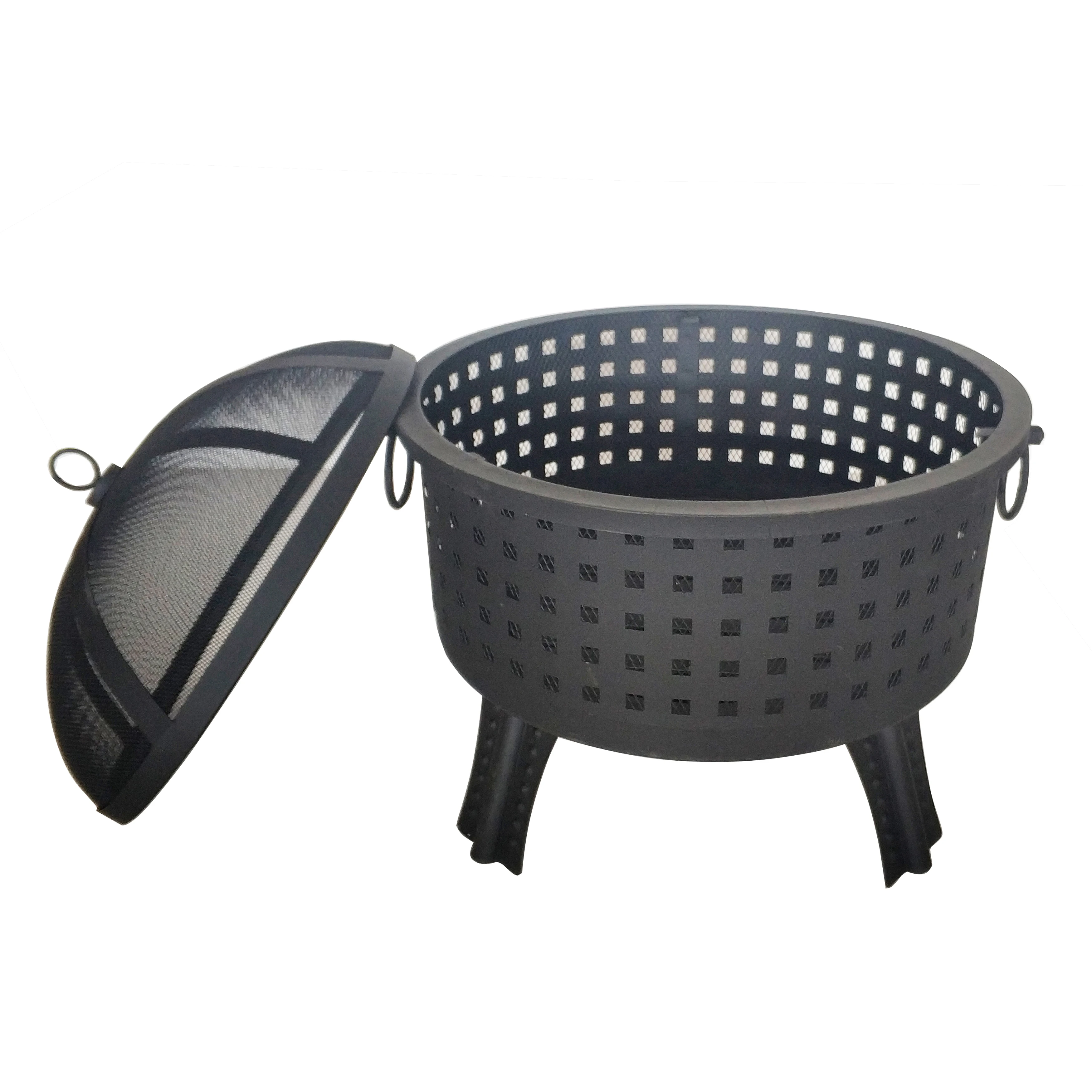 Outdoor Round Laser Cut Steel Charcoal Black Fire Pit With Log Grate ...