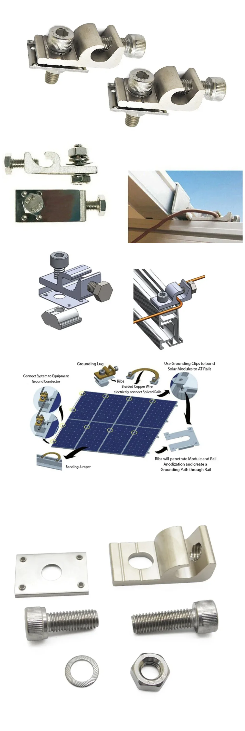 Solar mounted bracket grounding eyelet stainless steel A2 corrosion ...