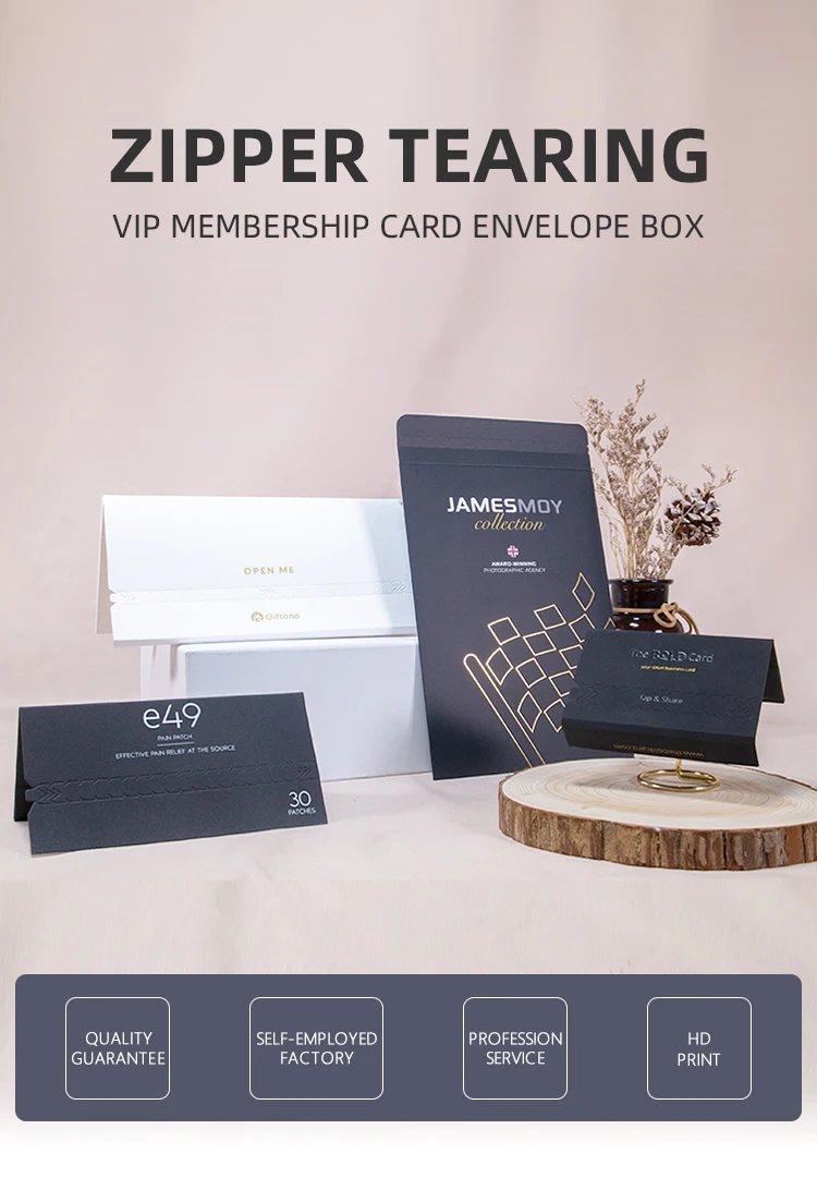 Custom Logo Print Vip Credit Membership Gift Card Packaging Envelope Box With Peel Off Tear ...
