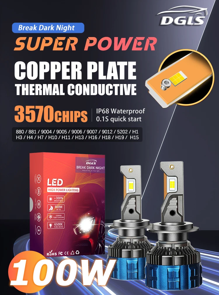 DGLS F8 Led H7 Headlight Lights Canbus 25000lm 110w H6