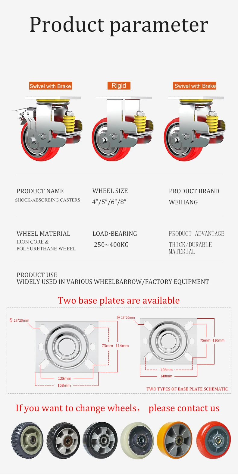 Heavy Duty 4/5/6 Inch Rigid Swivel And Brake Iron Core Polyurethane ...