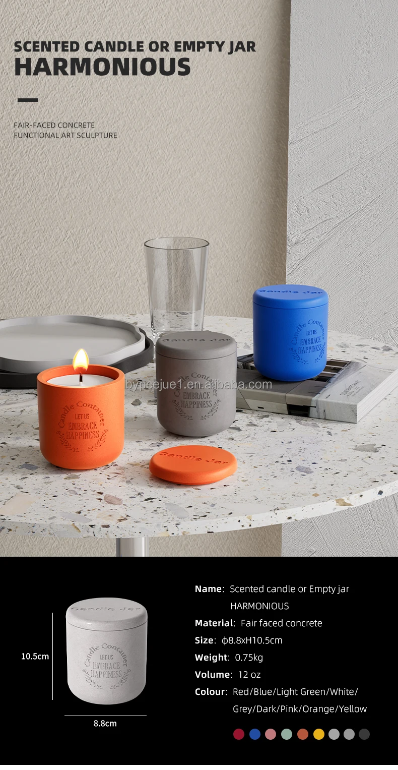 Modern Simple Design Concave Carving Eco-friendly Concrete Candle Jar ...