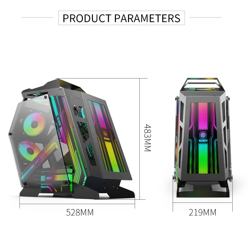 Soeyi Pc Case Gaming With Rgb Fans Mid Tower Matx/itx Motherboard ...
