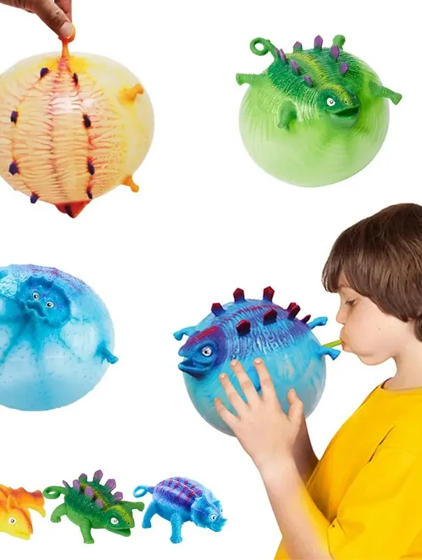 New Kids Blow Toys Blowing Inflatable Animal Stress Toys Pinch Dinosaur ...