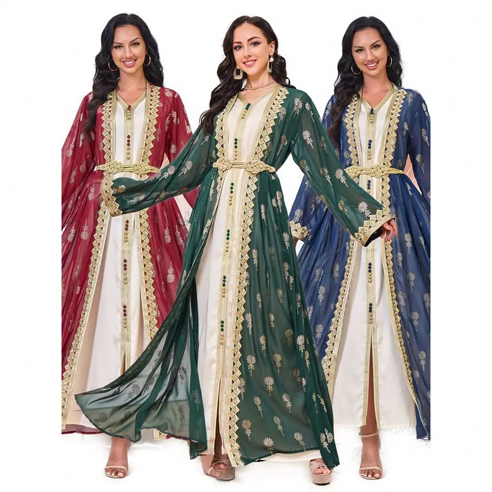 Embroidered White Xxl Cardigan Evening Gowns Women's 2-piece Muslim ...