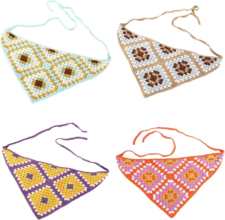 Y2K Hair Accessory - Triangle Bandana Turban Crochet Scarf