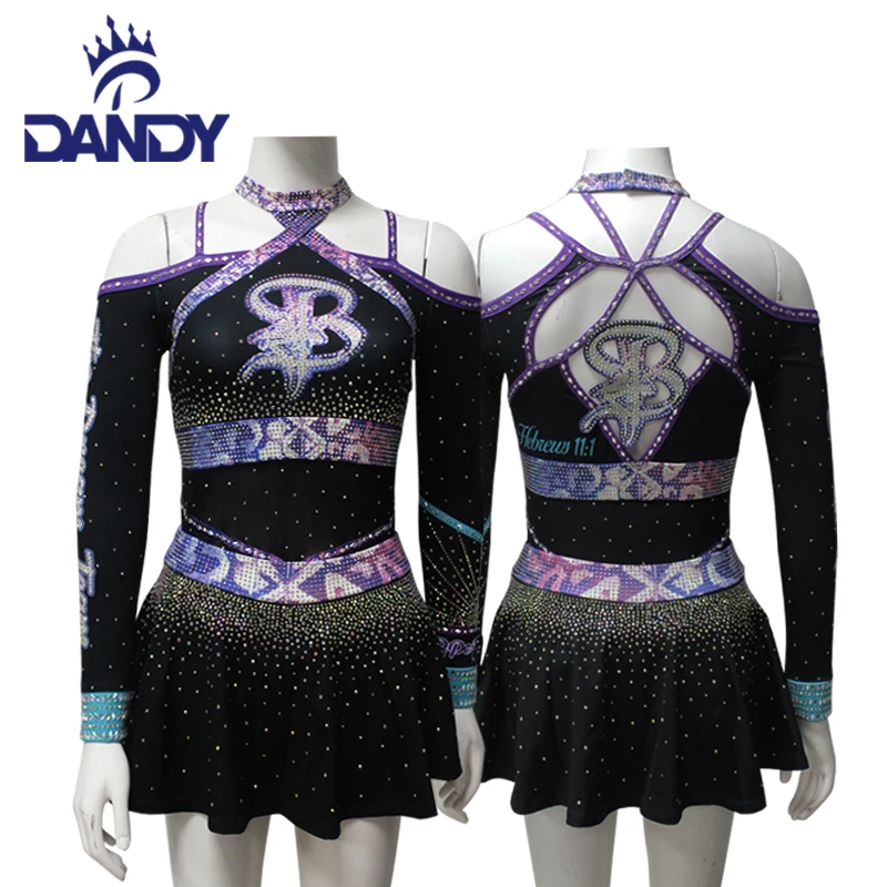 Shop High School Crop Top Cheerleading Uniforms with Rhinestones