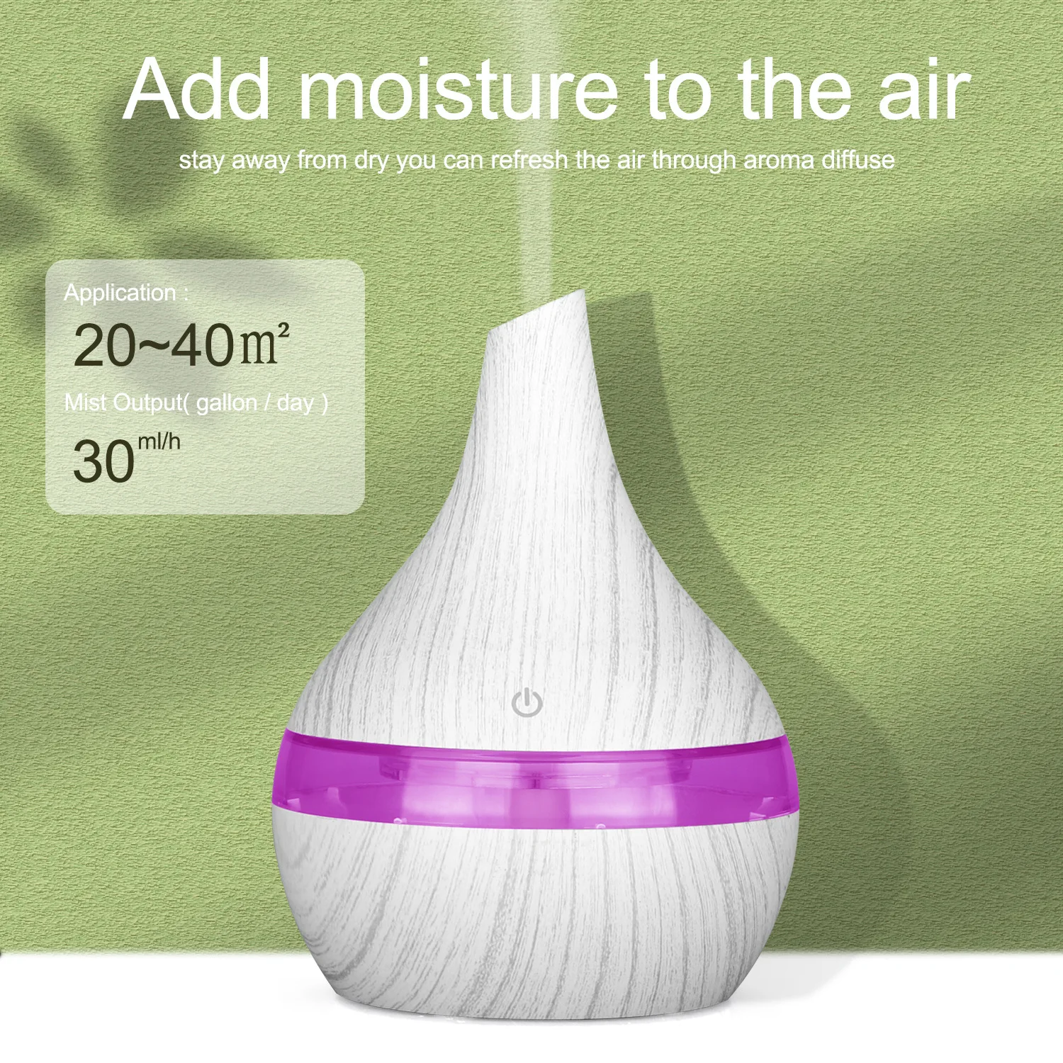 300ml Wood Grain Ultrasonic Air Humidifier Vase Humidifier 7 Colors Led ...