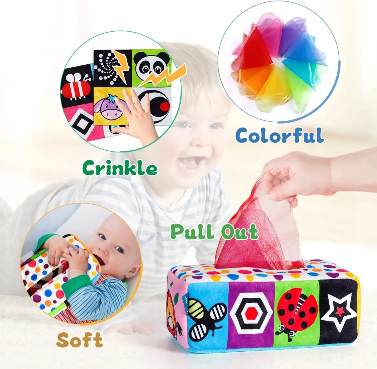 Baby Tissue Box Toys Pull Along Magic Tissue Box for Babies 6 to 12 ...
